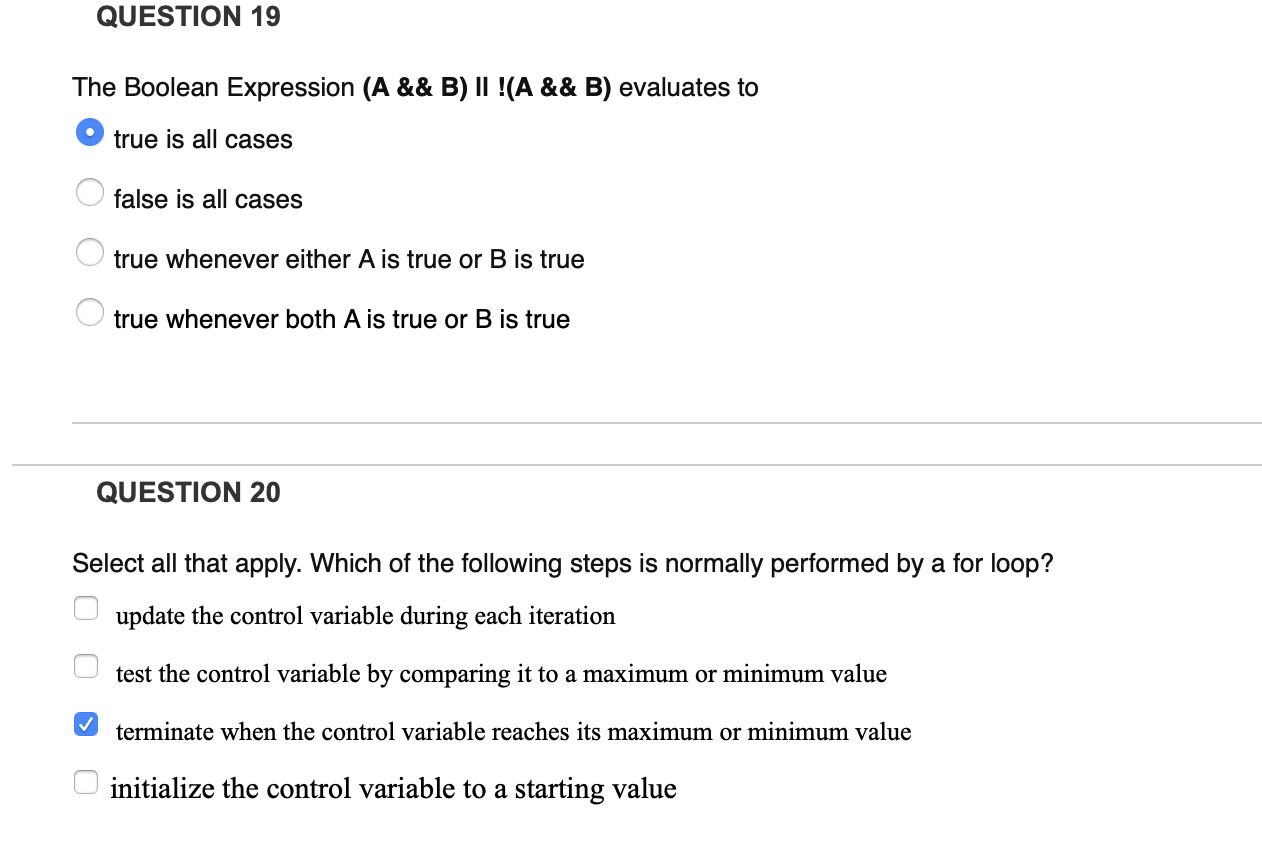 Solved Question 19 The Boolean Expression A Andand B Ii A Andand 7122