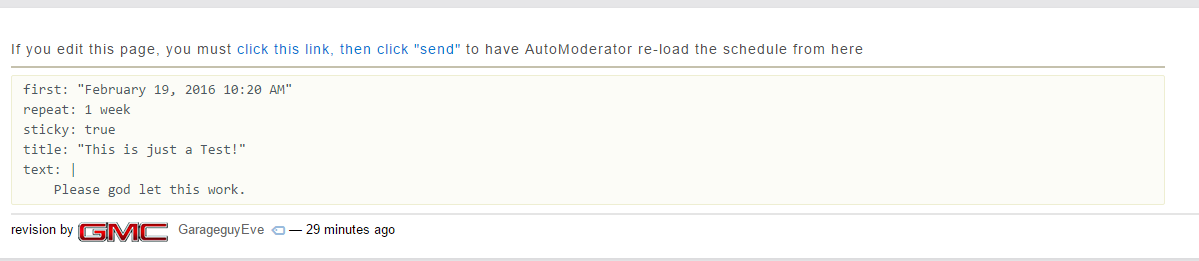 Need help setting up scheduled posts. : r/AutoModerator
