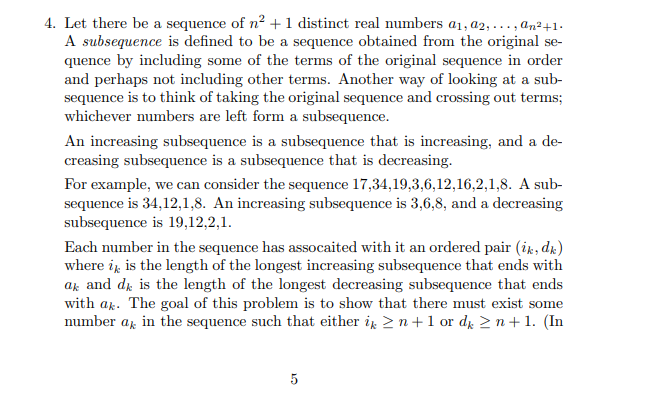 4. Let there be a sequence of n2 + 1 distinct real | Chegg.com