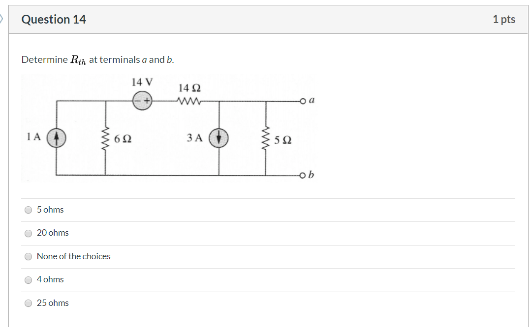 Solved Question 14 1 pts Determine Rth at terminals a and b. | Chegg.com