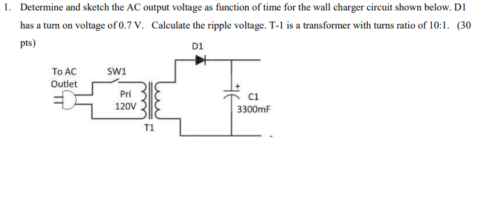 Solved 1. Determine and sketch the AC output voltage as | Chegg.com