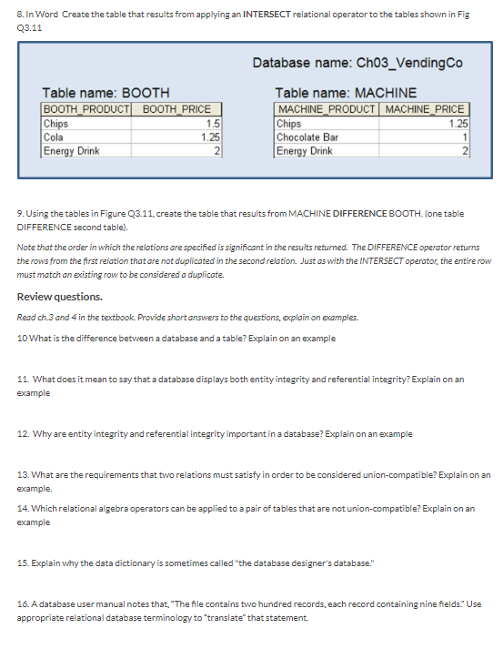 8. In Word Create the table that results from | Chegg.com
