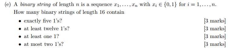 Solved (e) A binary string of length n is a sequence zi, . . | Chegg.com