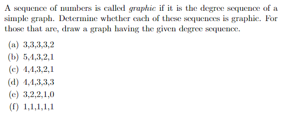Solved A sequence of numbers is called graphic if it is the | Chegg.com