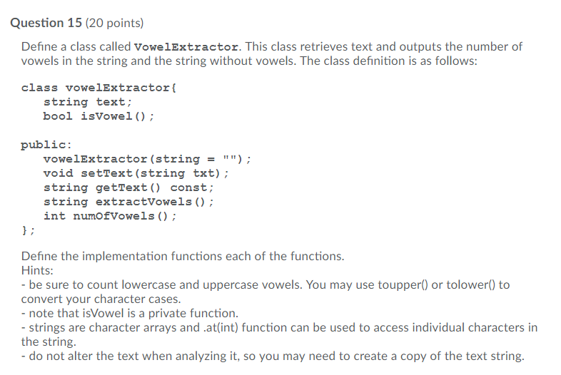 Solved Question 15 (20 points) Define a class called | Chegg.com