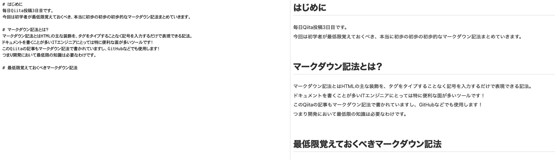 🔰【初学者用】本当に初歩の初歩の初歩的なマークダウン記法まとめてみた。 Markdown記法 Qiita
