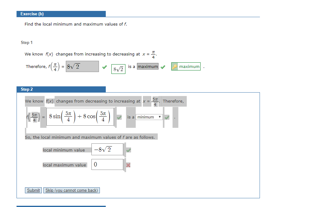 Solved Exercise B Find The Local Minimum And Maximum 4841