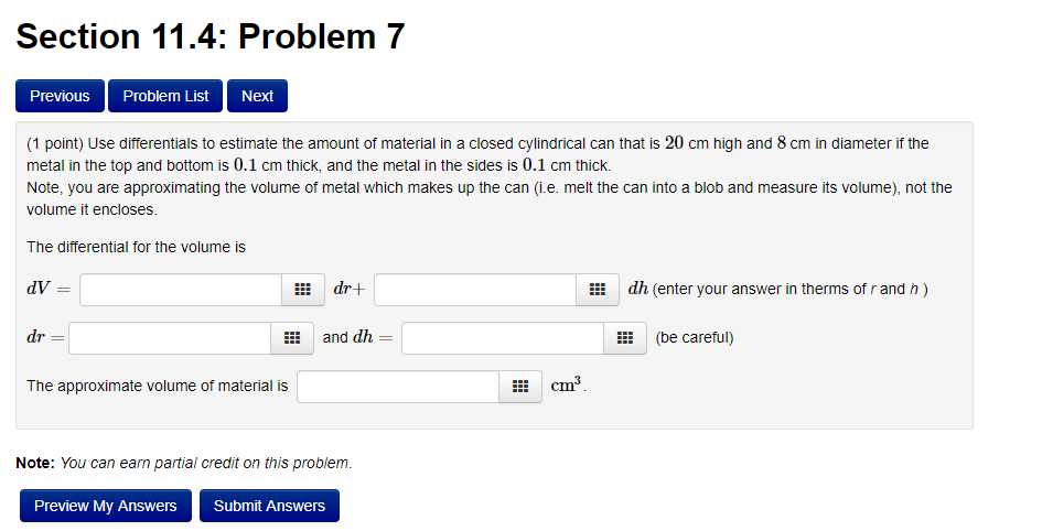 Solved Section 11.4: Problem 7 PreviouS Problem List Next 1 | Chegg.com