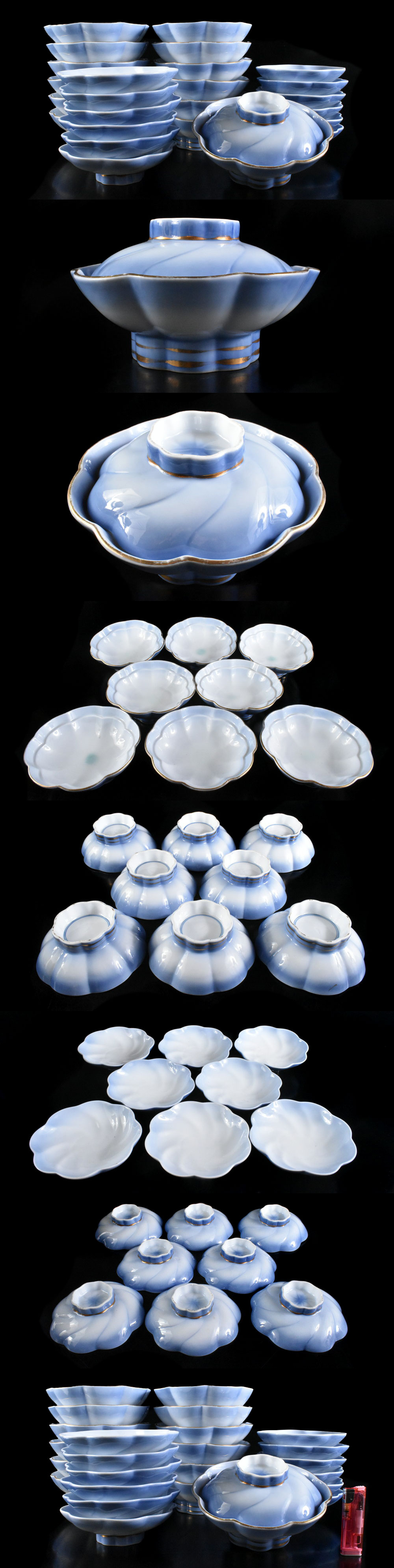 代購代標第一品牌－樂淘letao－【雲】某収集家放出品 京焼 染付捻り輪花形蓋茶碗 13客 直径17cm 在銘 古美術品(料理懐石道具)AA8071 LTmktyf