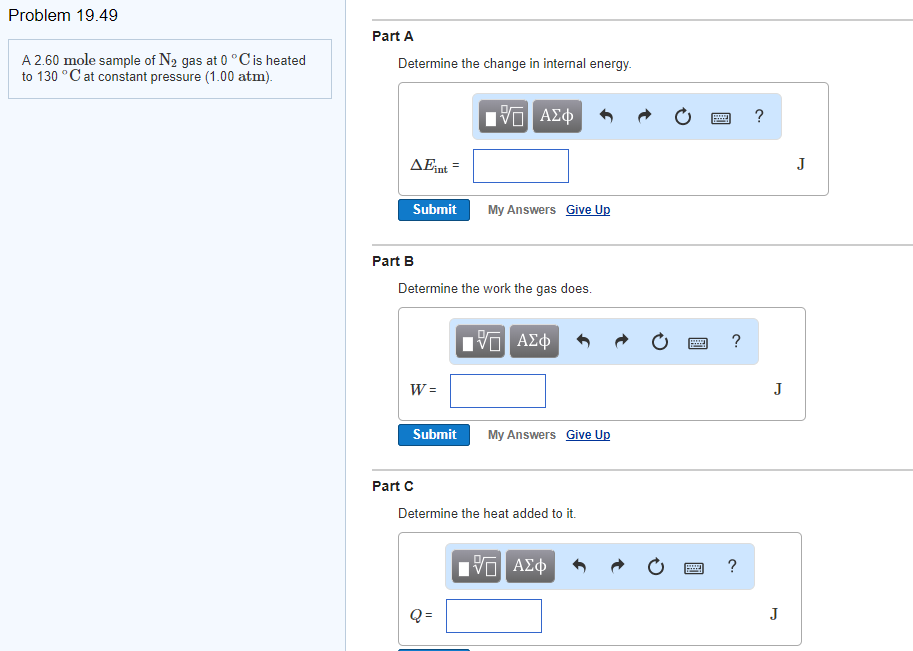Solved Problem 19.49 Part A A 2.60 mole sample of N2 gas at | Chegg.com