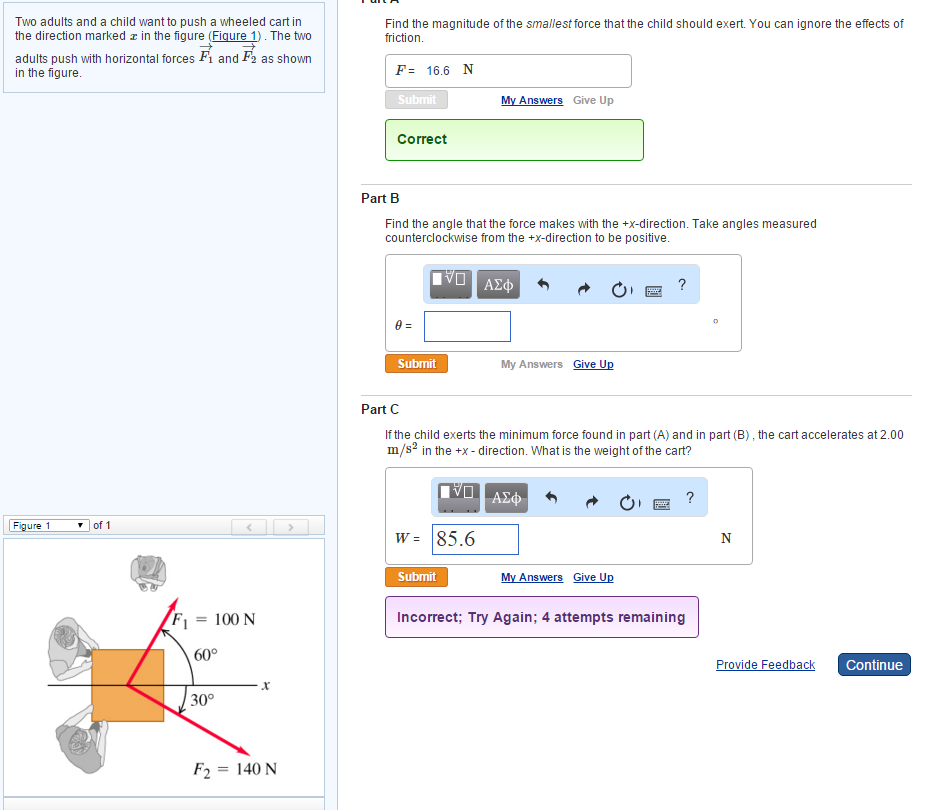 Solved Two adults and a child want to push a wheeled cart in | Chegg.com