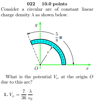 Solved Consider a circular arc of constant linear charge | Chegg.com