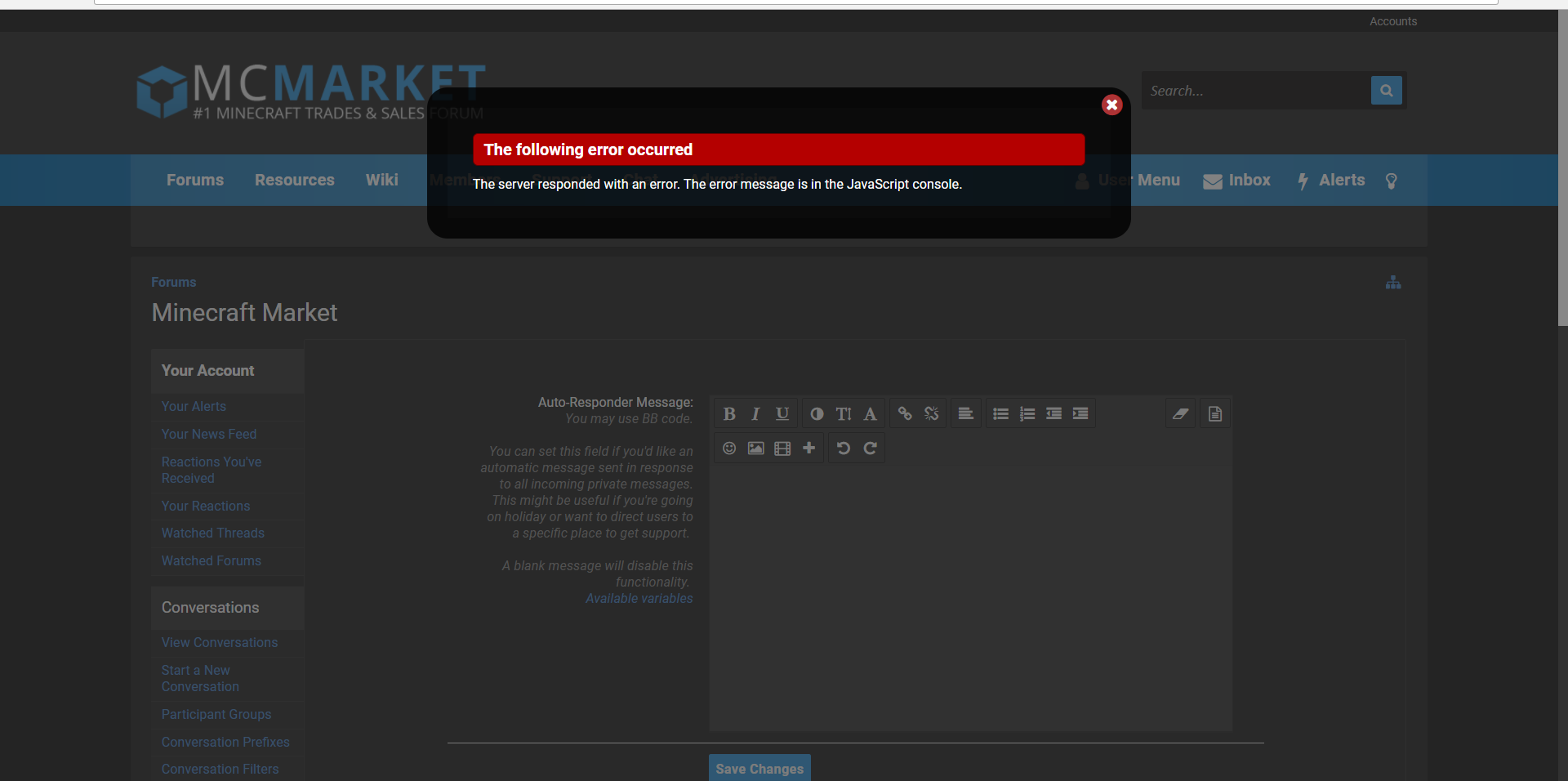Auto Responder Javascript Errorbug Builtbybit Mc Market 
