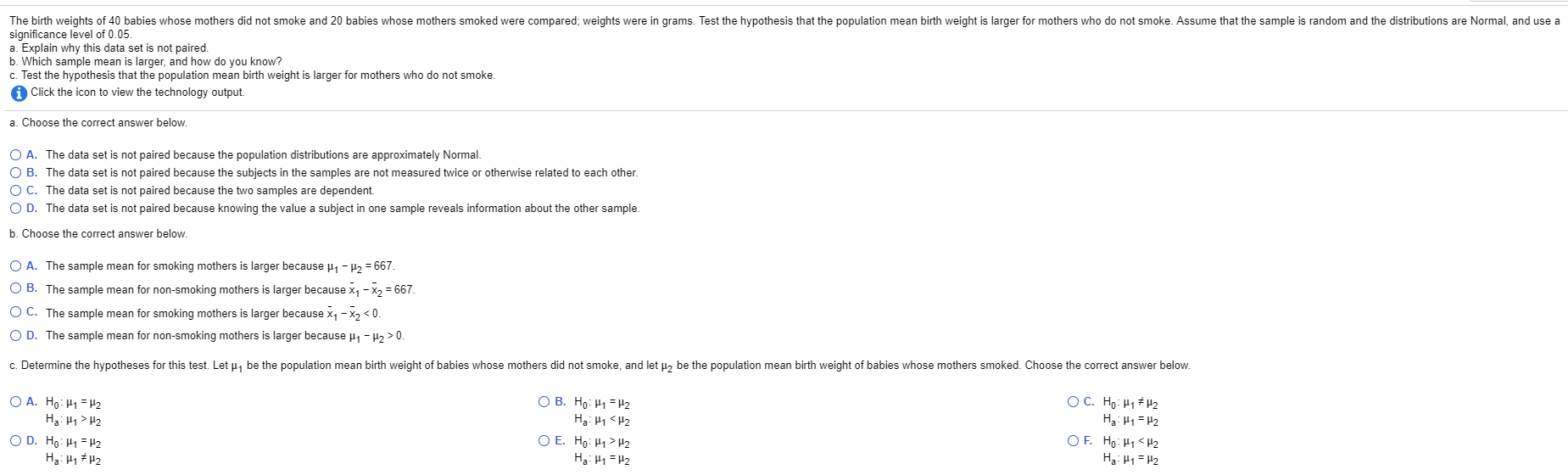 Solved The birth weights of 40 babies whose mothers did not | Chegg.com