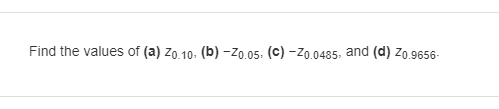 Solved Find the values of (a) Zo. 10, (b) -Z0.05, | Chegg.com