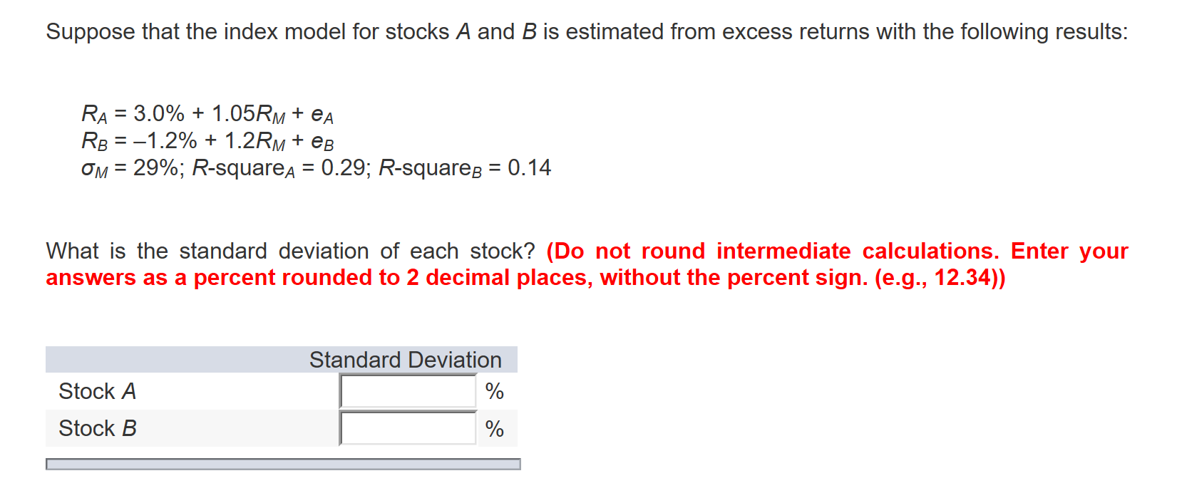 Solved Suppose that the index model for stocks A and B is | Chegg.com