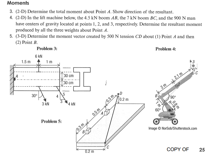 Solved Moments 3. (2-D) Determine the total moment about | Chegg.com