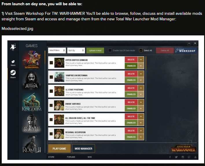 Official MOD manager promised at the launch of TWW1 : r/totalwar