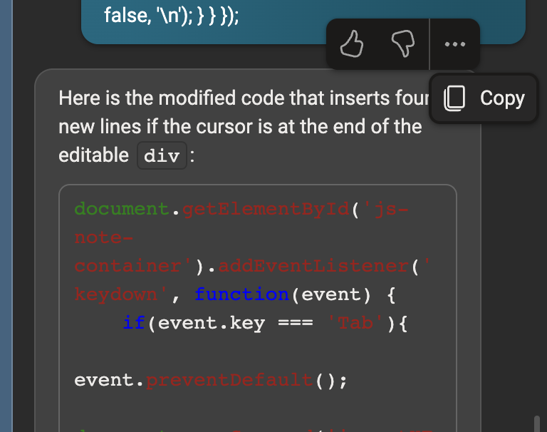 Edge Dev edition no longer allows Copying code from Bing sidebar. It only allows copying the ...