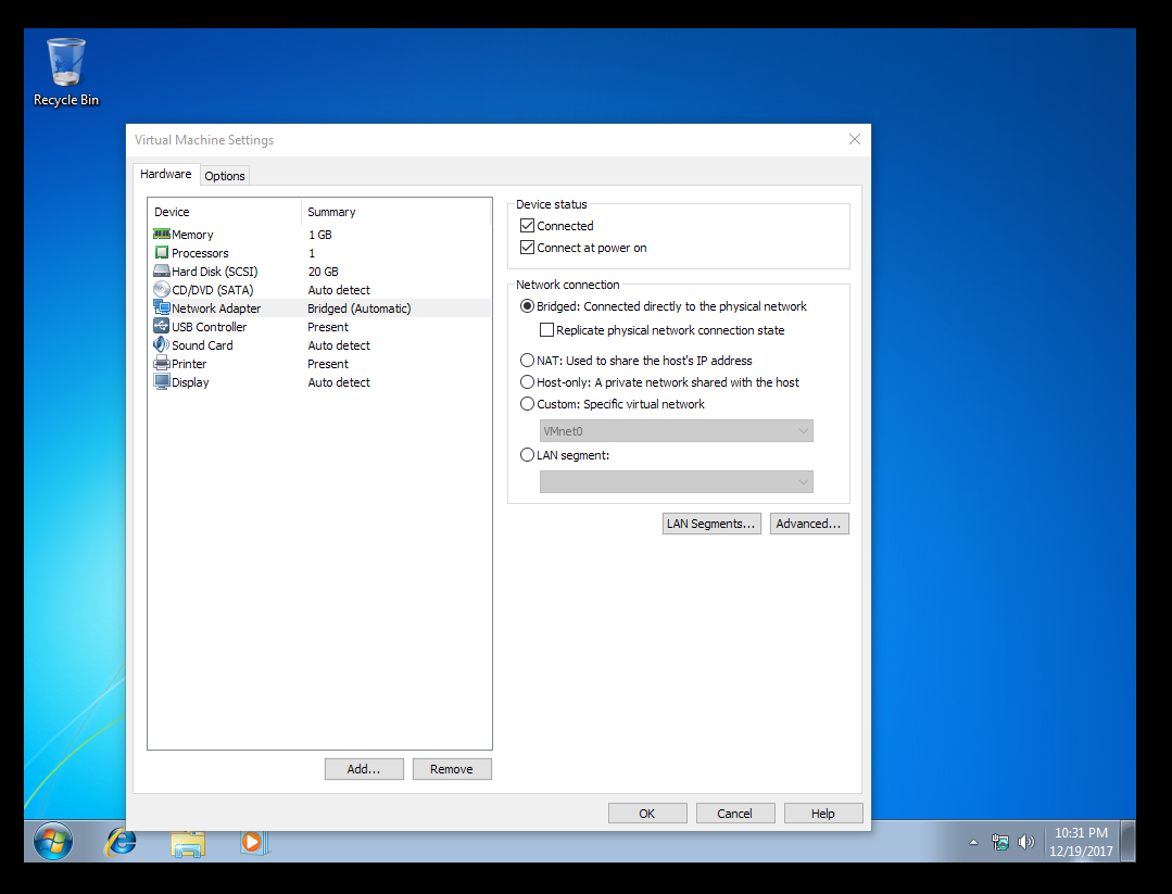Cannot connect to HOSTS network from VM(Windows 7). | VMware Workstation