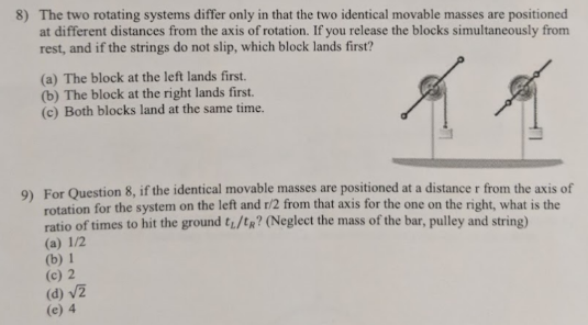 Solved The two rotating systems differ only in that the two | Chegg.com