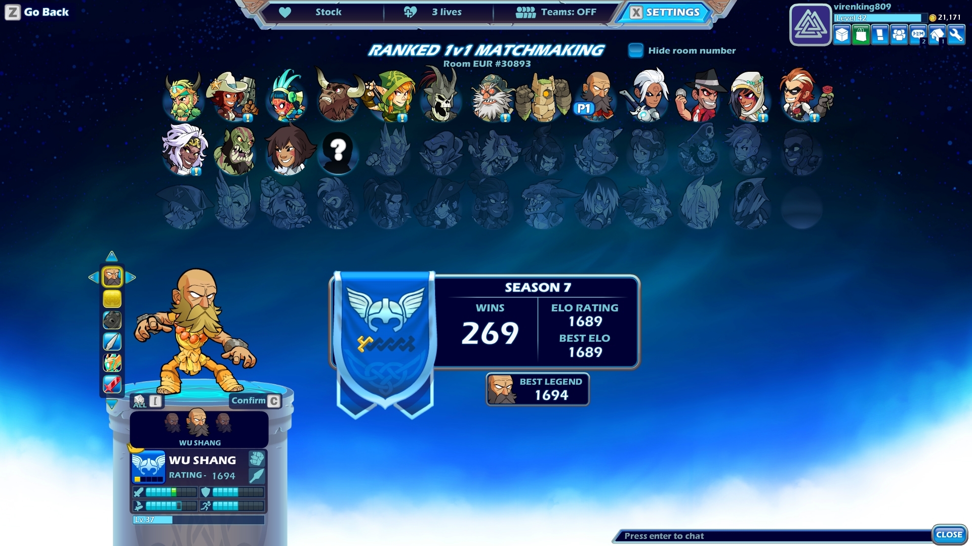After 137 hours I finally reached Platinum :D Next up, diamond.. : r/Brawlhalla