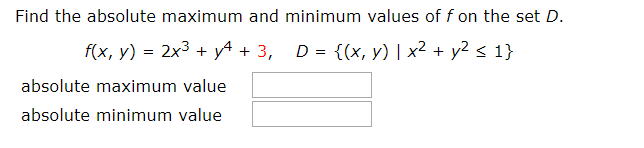 Solved Find the absolute maximum and minimum values of f on | Chegg.com