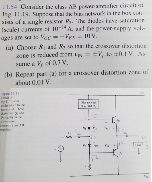 11.54 Consider the class AB power-amplifier circuit | Chegg.com