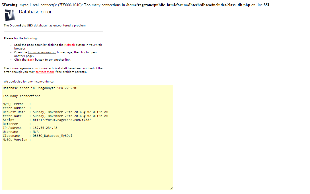 [RZ] Database error (mysqli_real_connect()) | RaGEZONE - MMO Development Forums