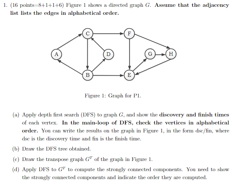 Solved 1. (16 points-8+1+1+6) Figure 1 shows a directed | Chegg.com