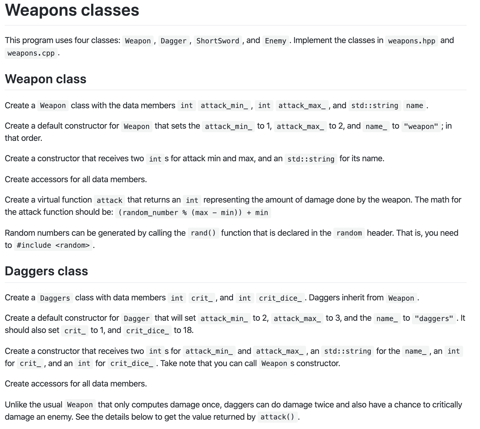 Weapons classes This program uses four classes: | Chegg.com