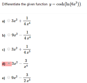 Solved Differentiate the given function y = cosh (In | Chegg.com