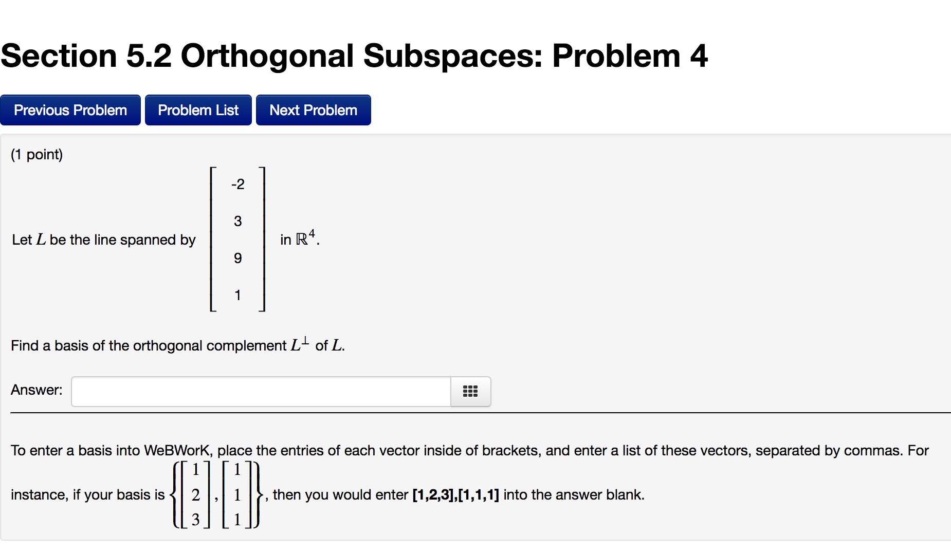 Solved Section 52 Orthogonal Subspaces Problem 4 Previous 