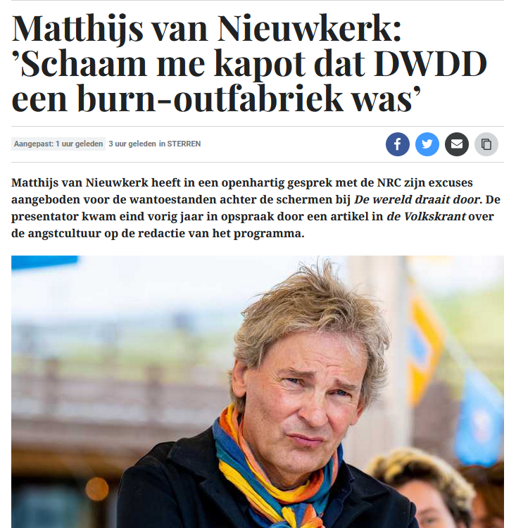 Van Nieuwkerk weet niet of hij terugkeert op tv, betuigt spijt | Nieuws ...