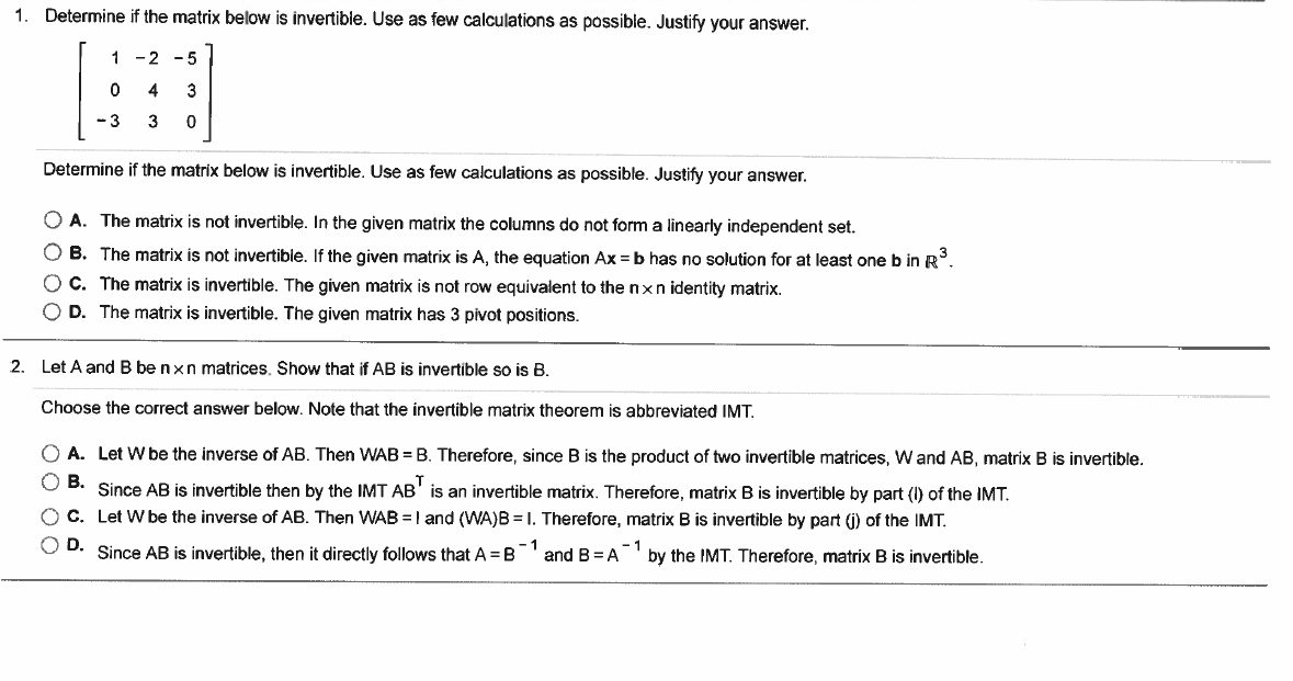 Solved Determine if the matrix below is invertible. Use as | Chegg.com