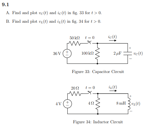 Solved 9.1 A. Find and plot vc(t) and ic(t) in fig. 33 for | Chegg.com