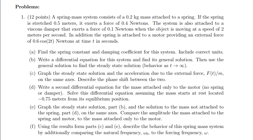 Solved Problems 1 12 Points A Spring Mass System