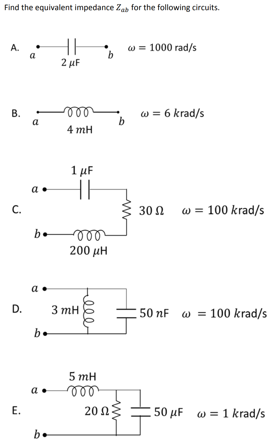 Solved Find the equivalent impedance Zab for the following | Chegg.com