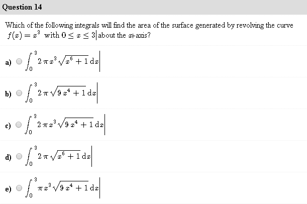 Solved Which of the following integrals will find the area | Chegg.com