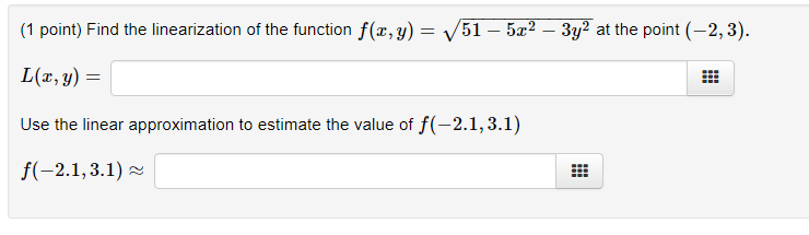 Solved Find the linearization of the function f(x, y) = | Chegg.com