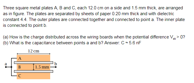 Solved Three square metal plates A, B and C, each 12.0 cm on | Chegg.com