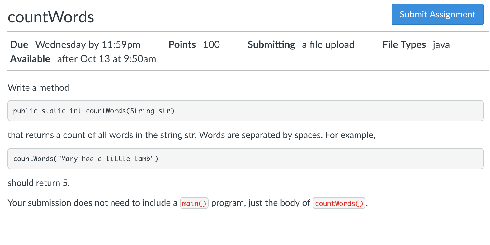 Solved countWords Submit Assignment Due Wednesday by | Chegg.com