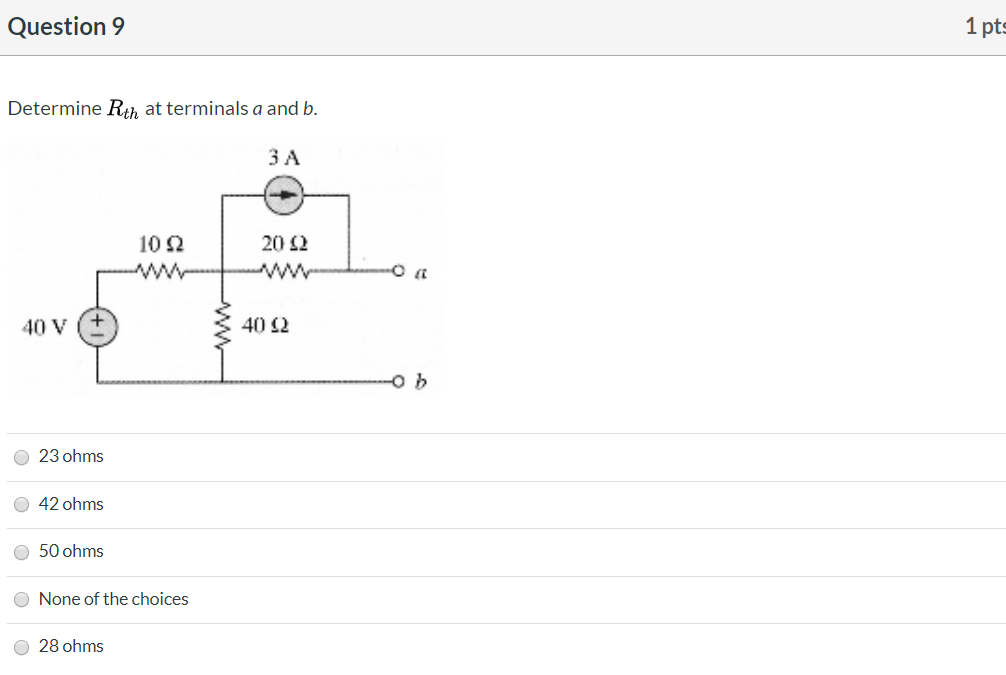 Solved Question 9 1 pts Determine Rth at terminals a and b. | Chegg.com