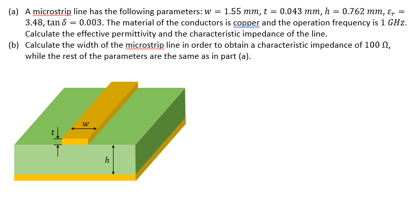 Solved (a) A microstrip line has the following parameters: w | Chegg.com
