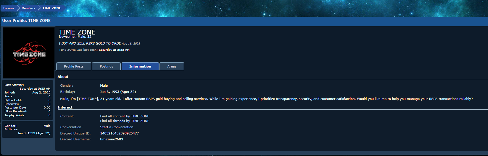 Discord Spammer Time Zone | Sell & Trade Game Items | OSRS Gold | ELO