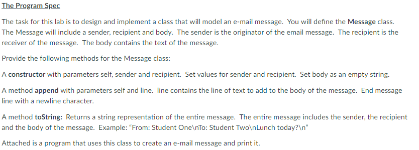 Solved The Program Spec The task for this lab is to design | Chegg.com