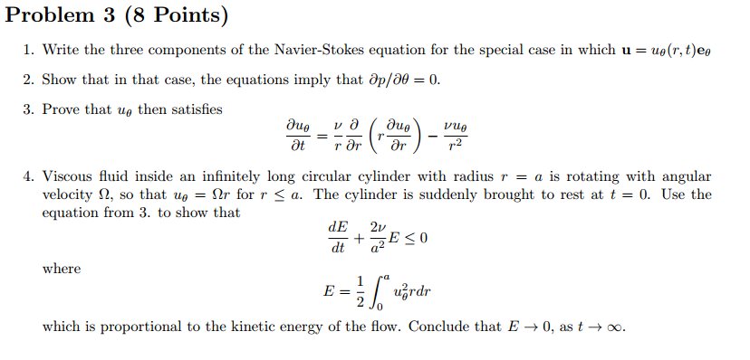 Write the three components of the Navier-Stokes | Chegg.com