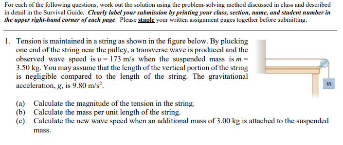 Solved For each of the following questions, work out the | Chegg.com
