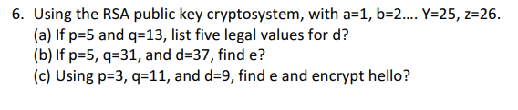 Solved 6. using the RSA public key cryptosystem, with a-1, | Chegg.com