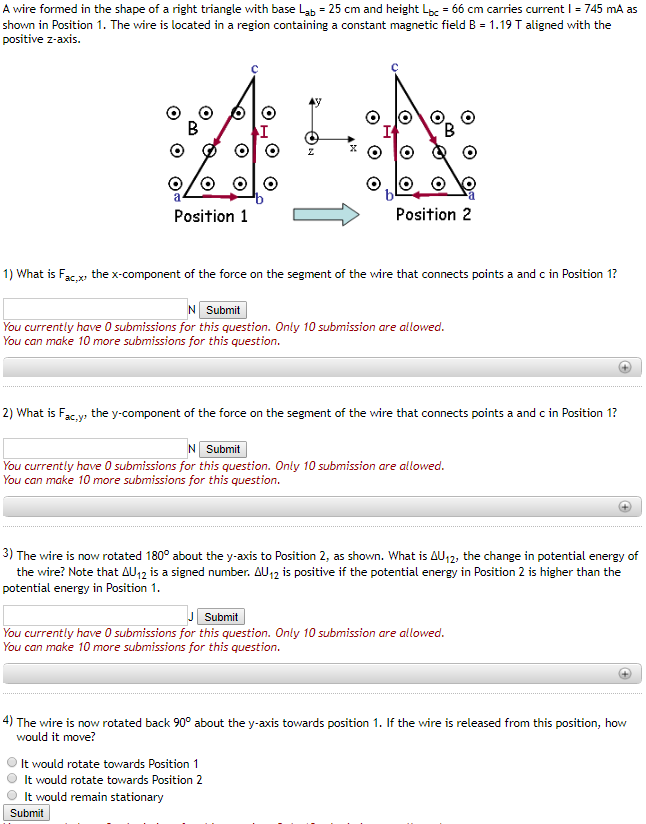 Solved A wire formed in the shape of a right triangle with | Chegg.com